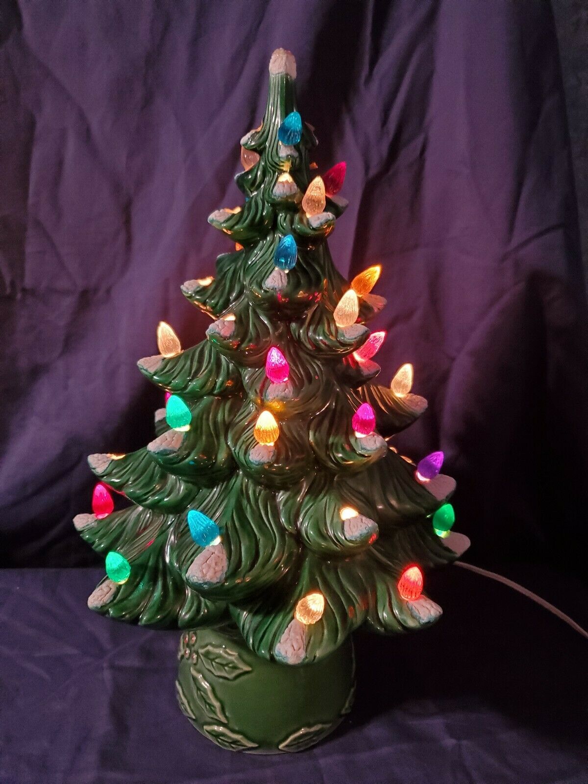 RARE VINTAGE 14 " Holland Mold Flocked Ceramic Christmas Tree 18 " With ...