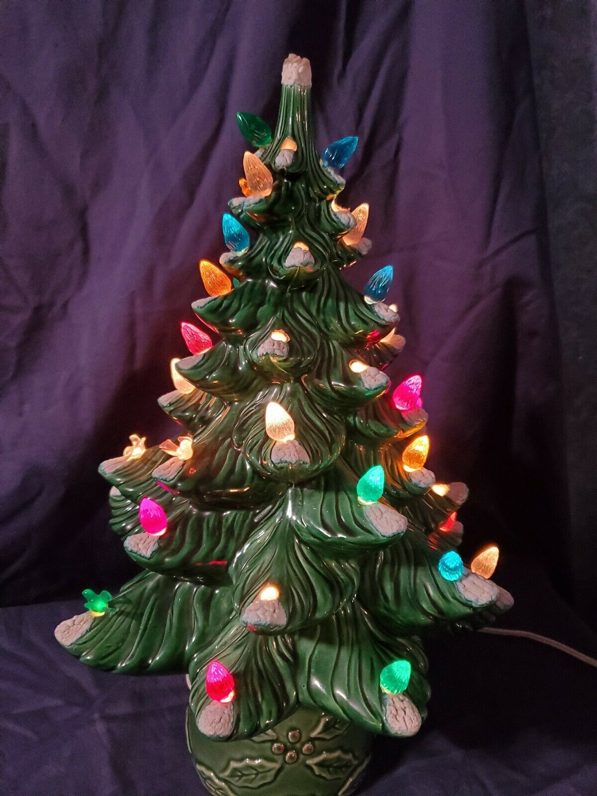 RARE VINTAGE 14 " Holland Mold Flocked Ceramic Christmas Tree 18 " With ...