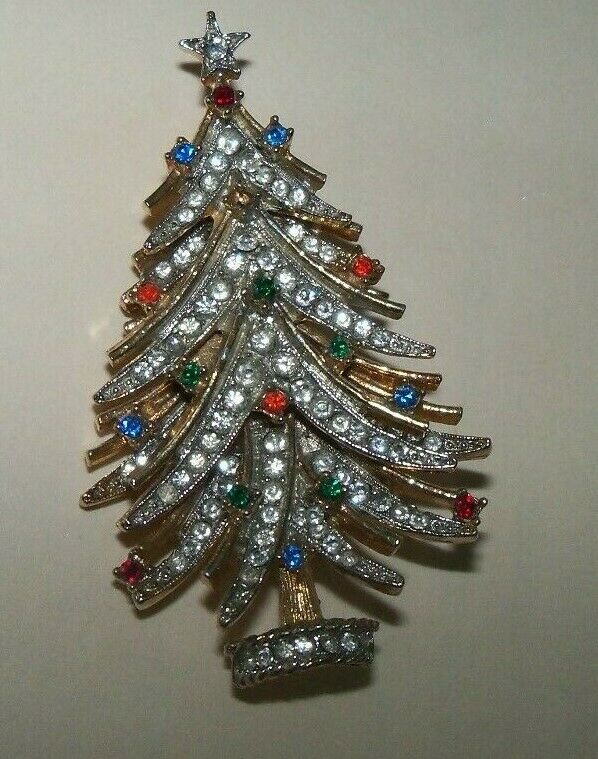 Vintage Marked ART Rhinestones Multi Color Christmas Tree Brooch ...