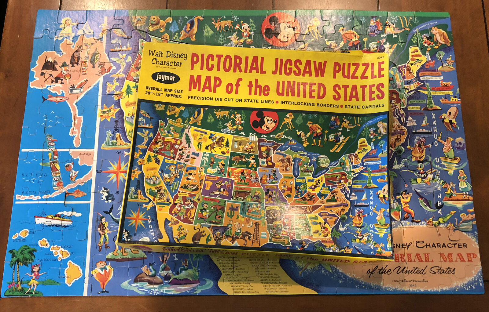 Vintage Antique Walt Disney Character Puzzle Map Of The USA Jaymar ...