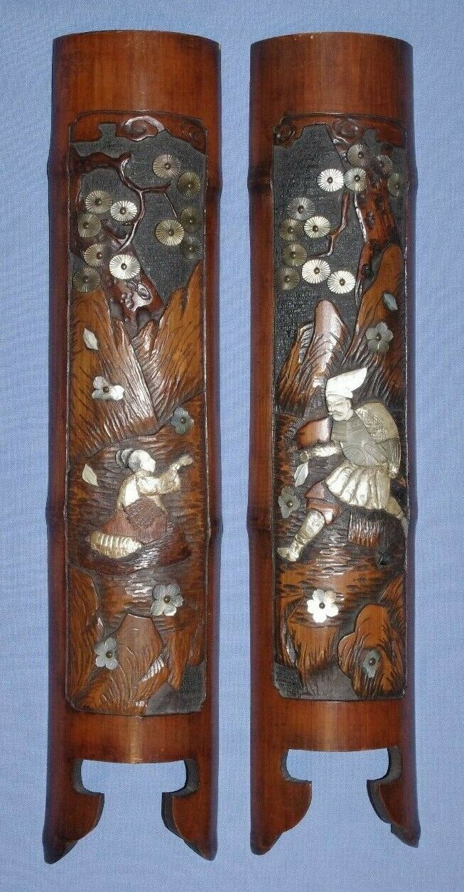 Impressive Pair 19th C Antique Meiji Japanese Large Bamboo Panels ...