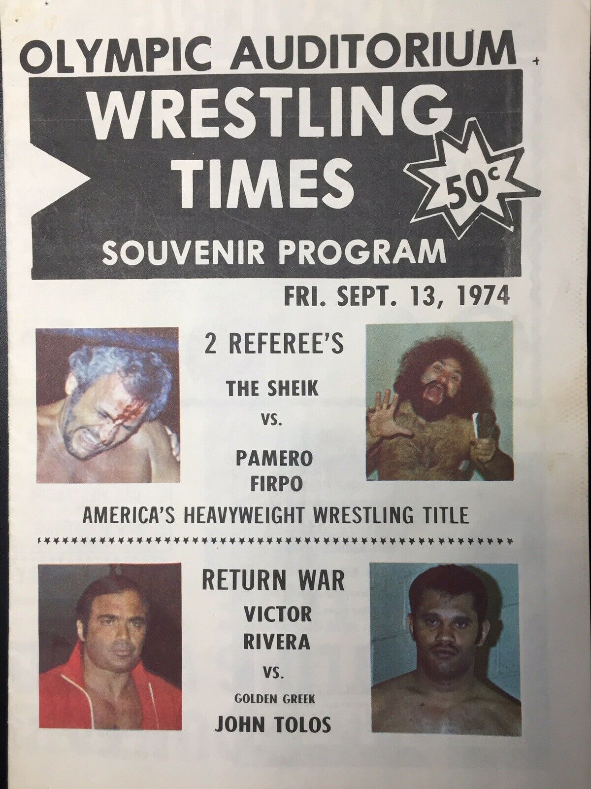 Vintage Olympic Auditorium Wrestling Program Sept 1974 WWF NWA AWA Los ...
