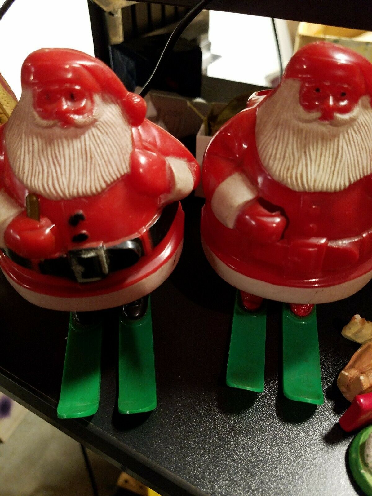 TWO Vintage Rosbro Plastic Christmas Candy Containers Santas On Skis ...