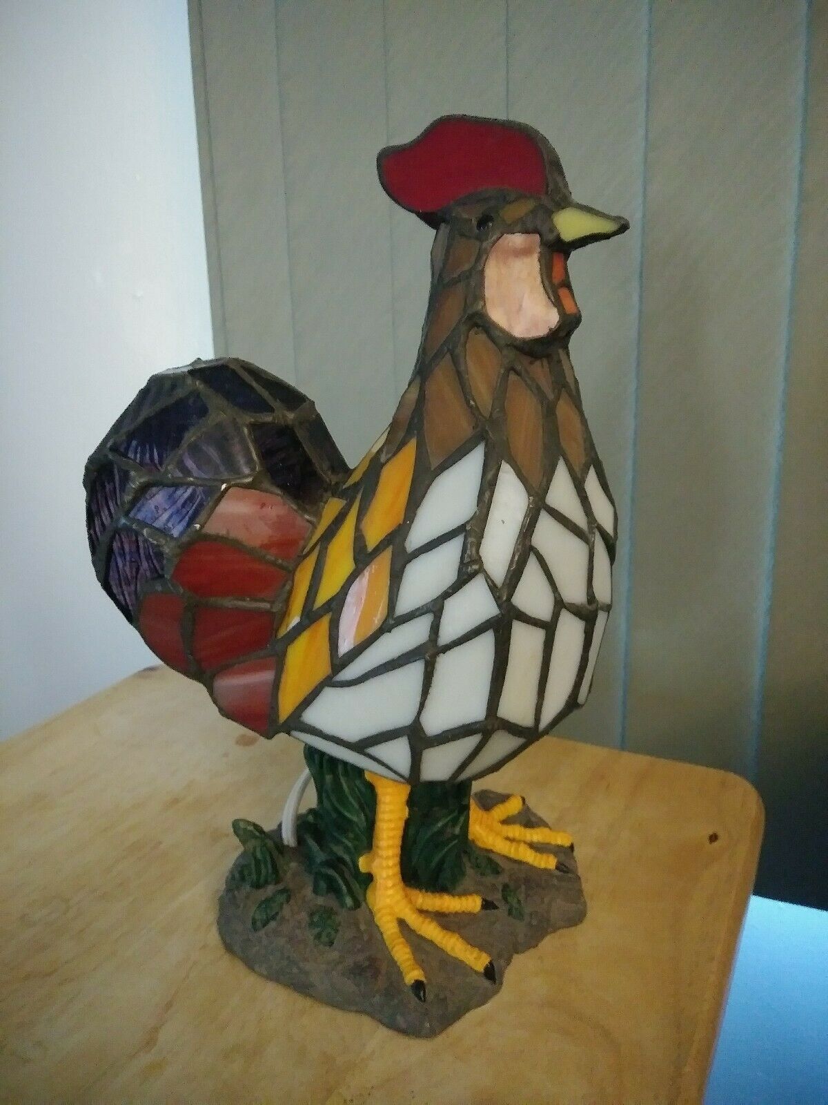Vintage Mosaic Stained Glass Chicken Hen Rooster Accent Table Lamp ...