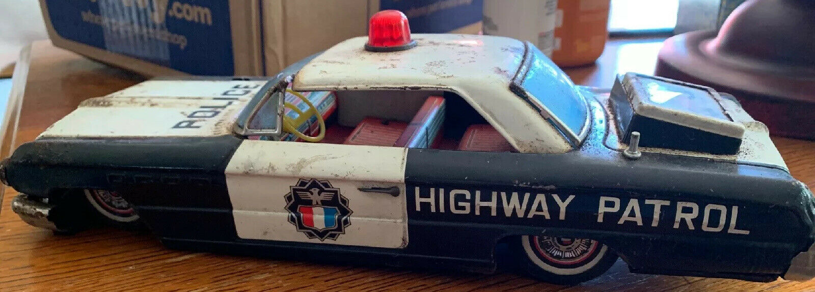 1960s Vintage Tin Litho Steel Toy Police Car Japan Ford Galaxie Highway ...