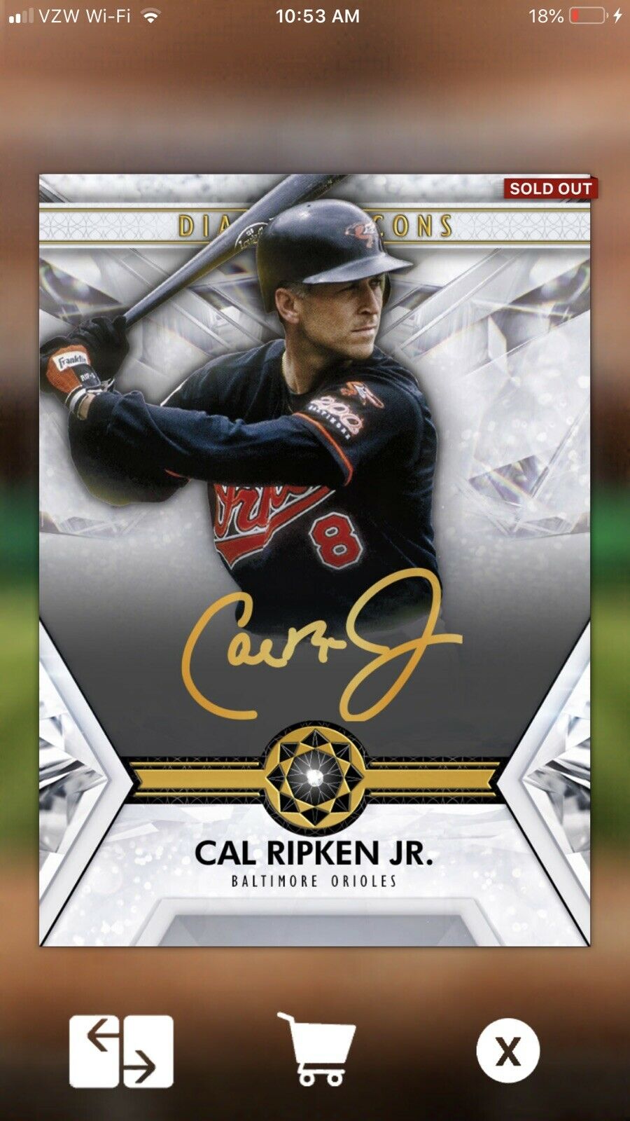 Topps Bunt Diamond Icons Cal Ripken Jr Gold Signature Relic Digital ...