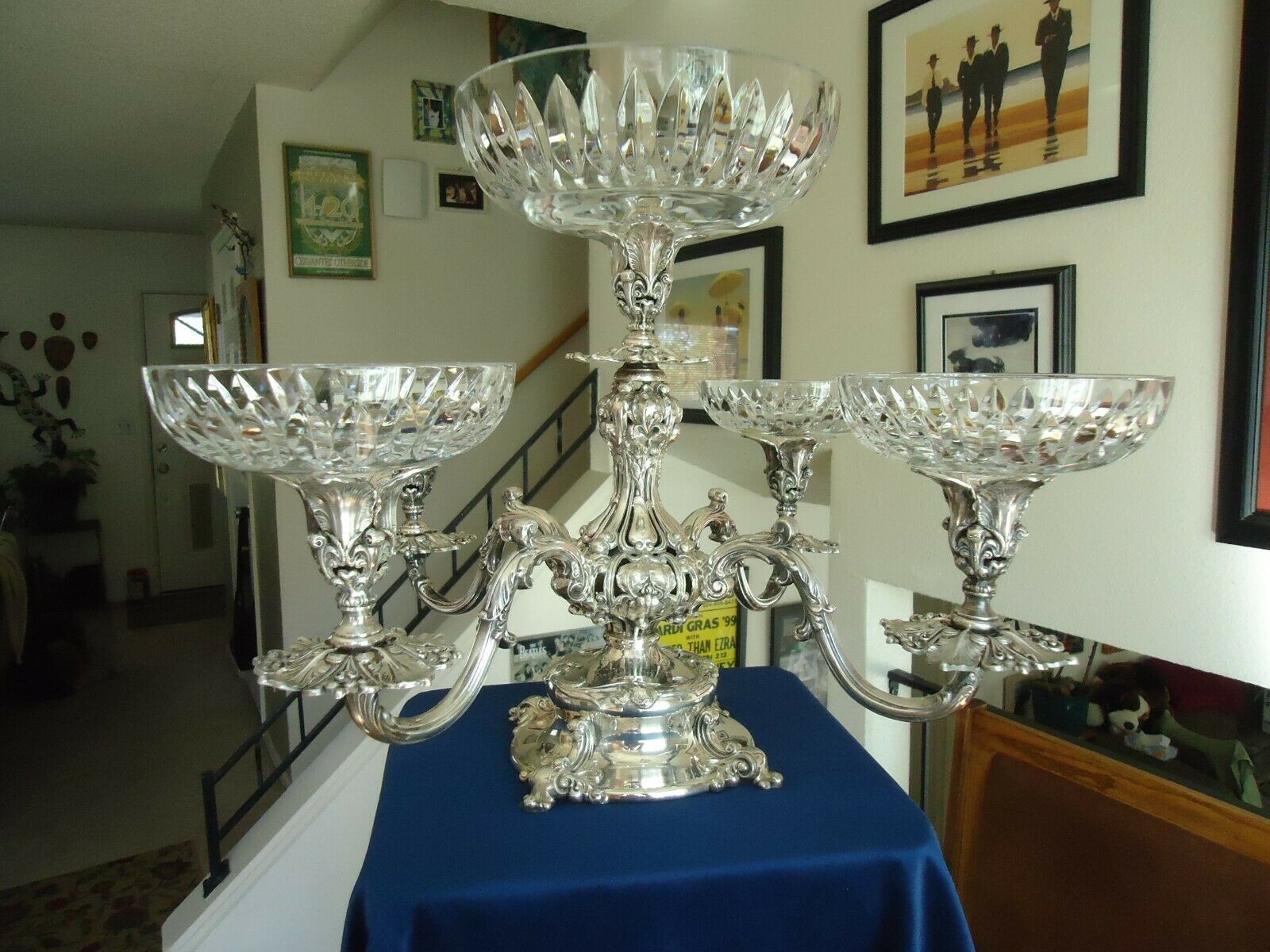 REED & BARTON 166 EPERGNE Victorian Four Arm W/Crystal Bowl ...