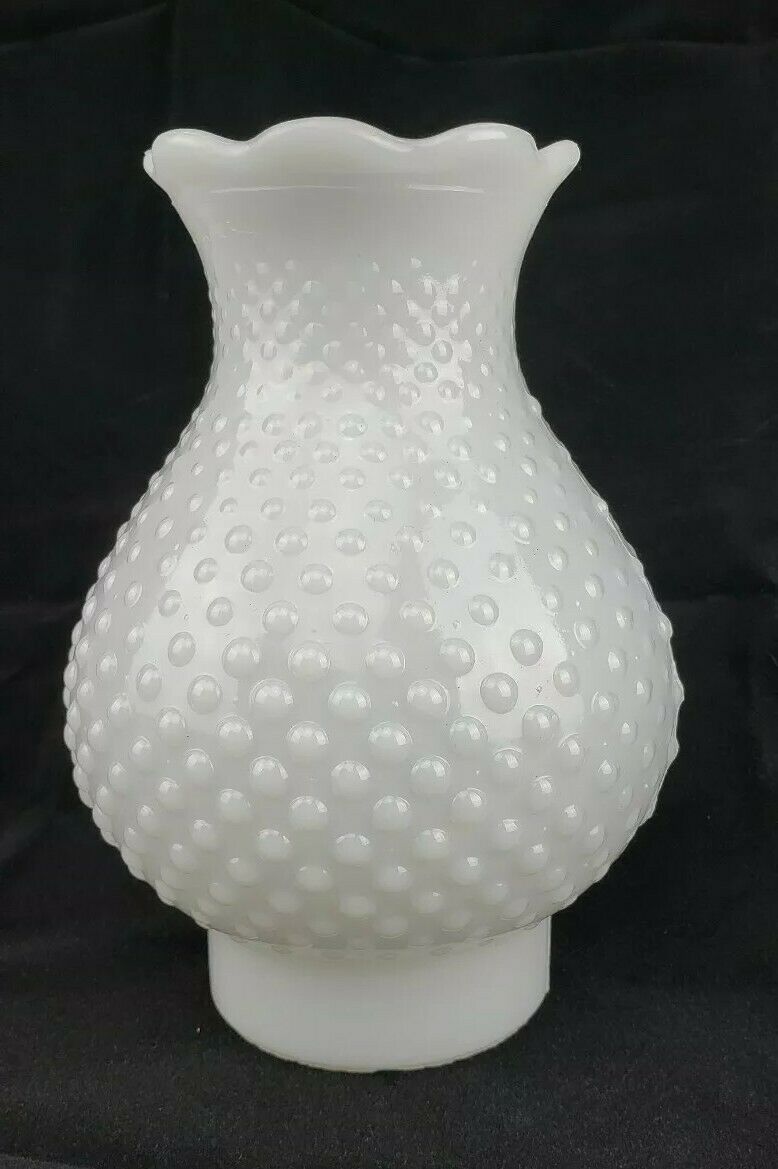 Vintage Milk Glass Bobnail Ruffled Edge Top Hurricane Oil Lamp Chimney ...