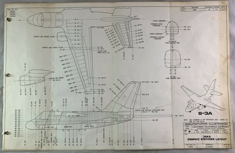 Vietnam War Era Blueprint Chart Lockheed US Navy S - 3A Viking Aircraft ...