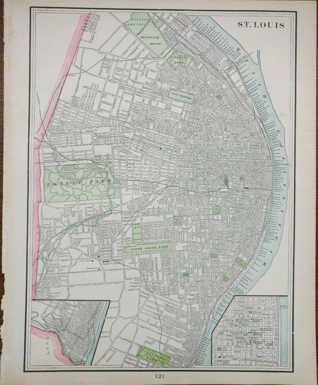 Vintage 1901 ST LOUIS MISSOURI Atlas Map 11 " X14 " Old Antique SOULARD ...