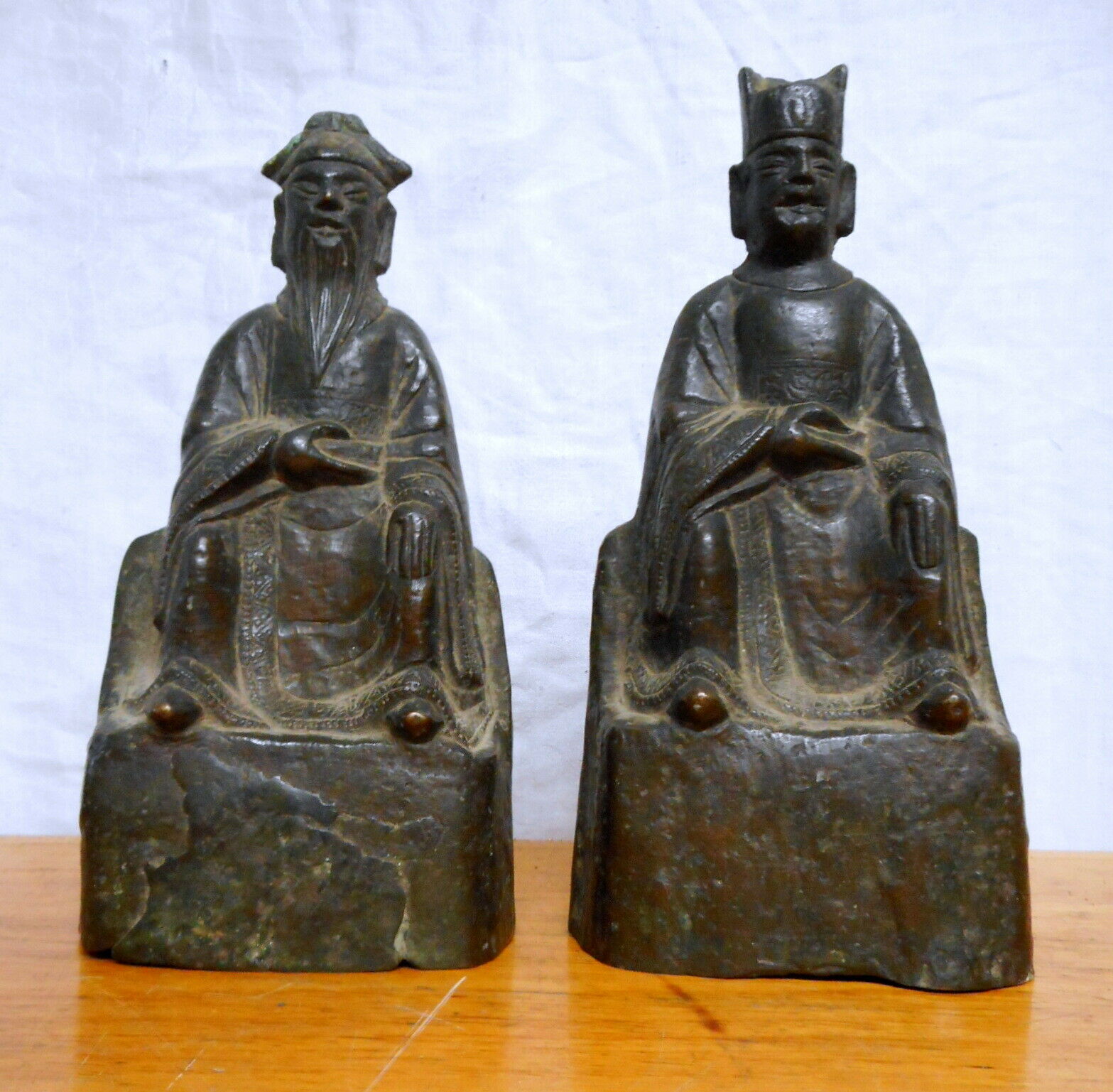 2 EARLY Antique Chinese Bronze Scholar Figures Sculptures | #18590402