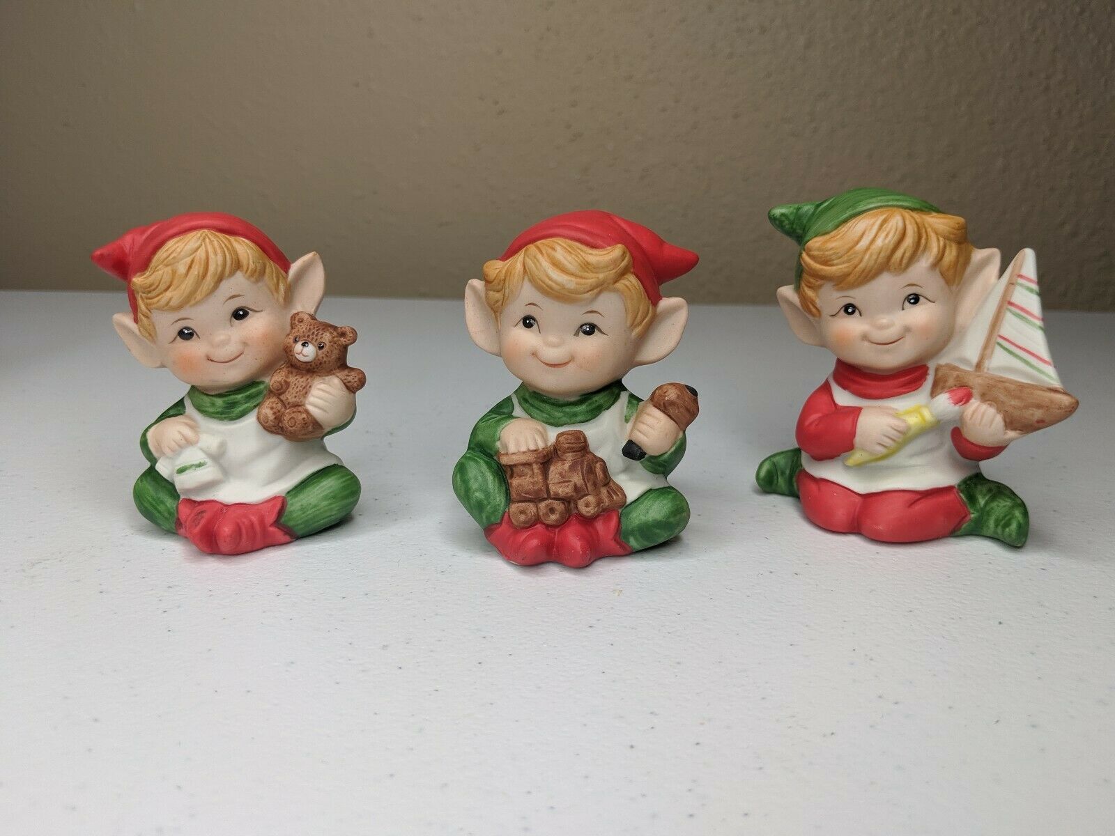 Vintage HOMCO Set Of Three Ceramic Christmas Elf Figurines - Made In ...
