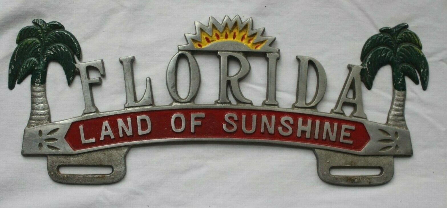 1930s VINTAGE FLORIDA LAND OF SUNSHINE LICENSE PLATE ATTACHMENT TOPPER ...