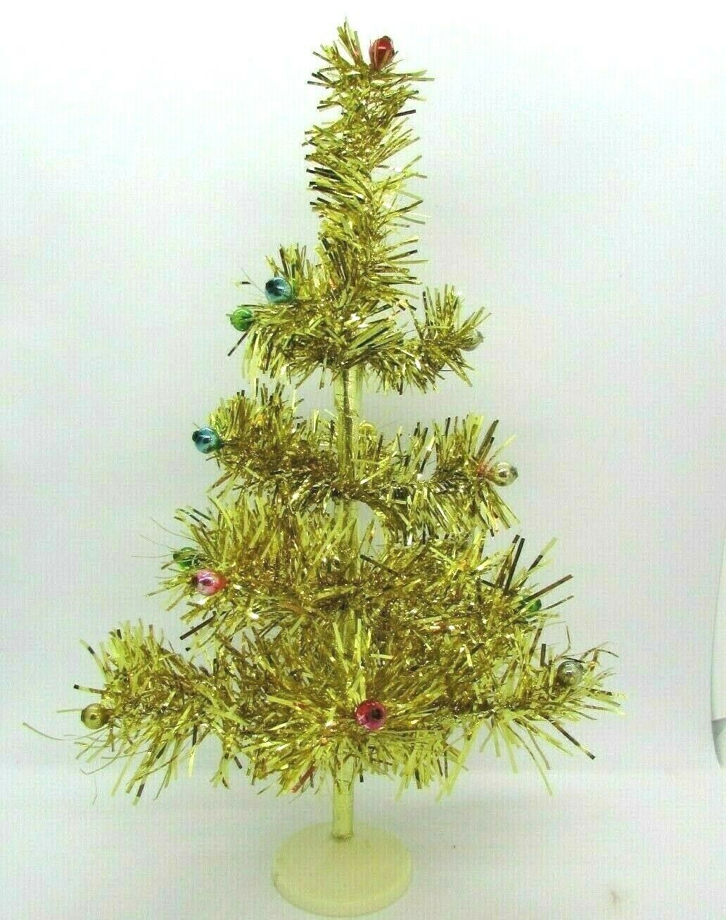 Vintage MCM Japan Miniature GOLD TINSEL CHRISTMAS TREE W/ Glass ...