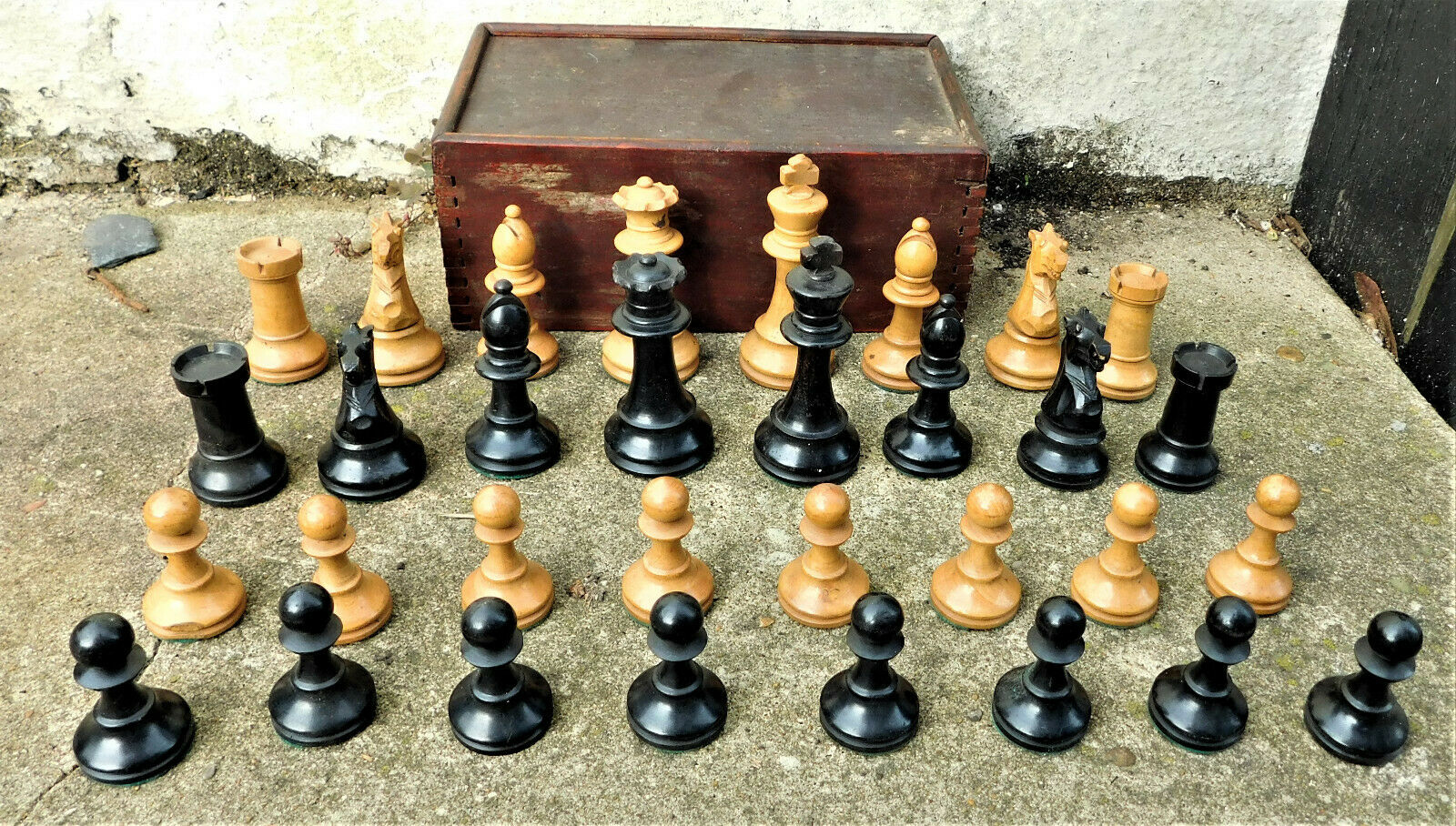 C1890 WEIGHTED Victorian Staunton Chess Set Vintage Antique | #18520359