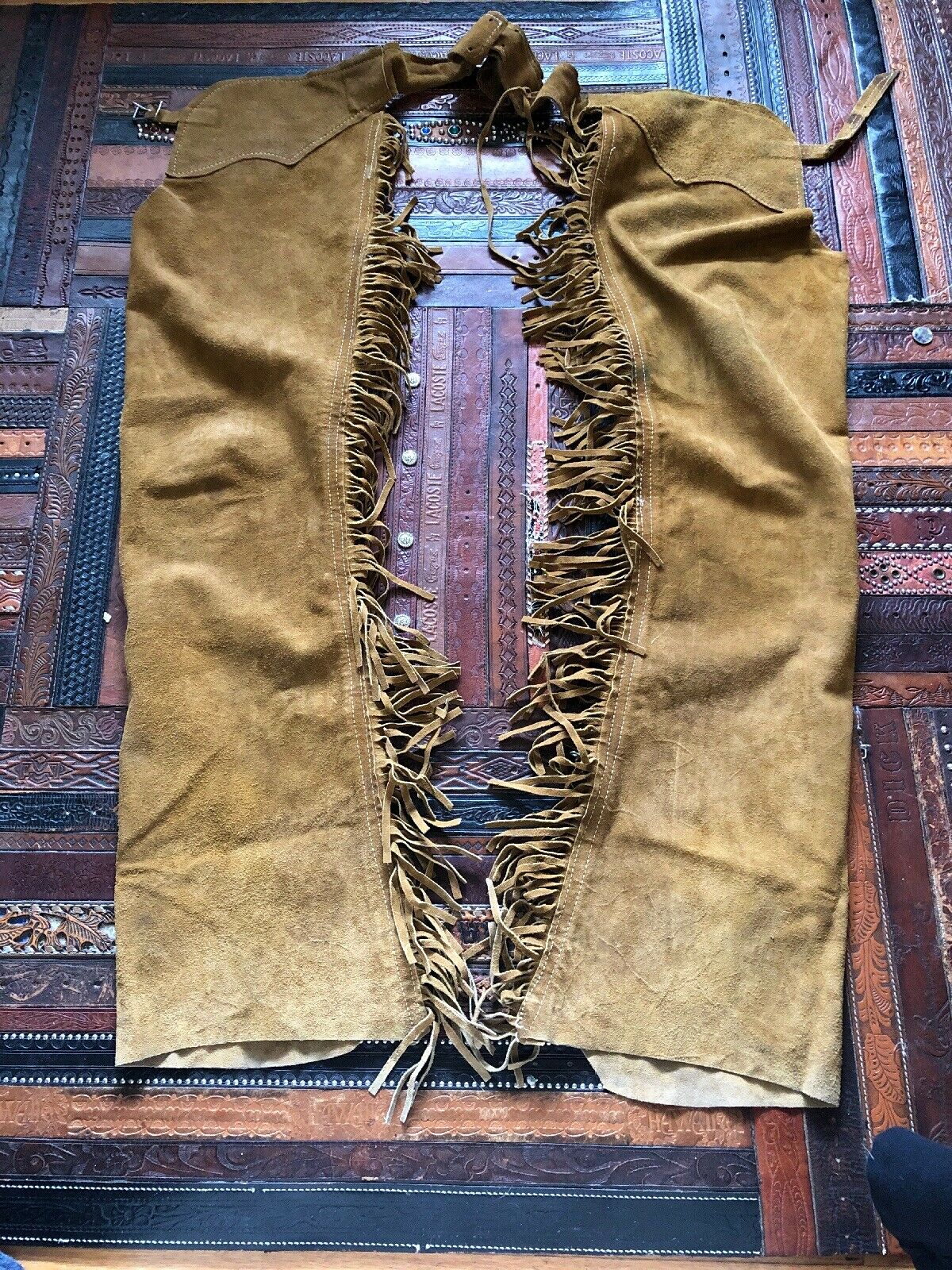 Vintage Brown Suede Leather Western Cowboy Zipper Chaps With Fringe ...