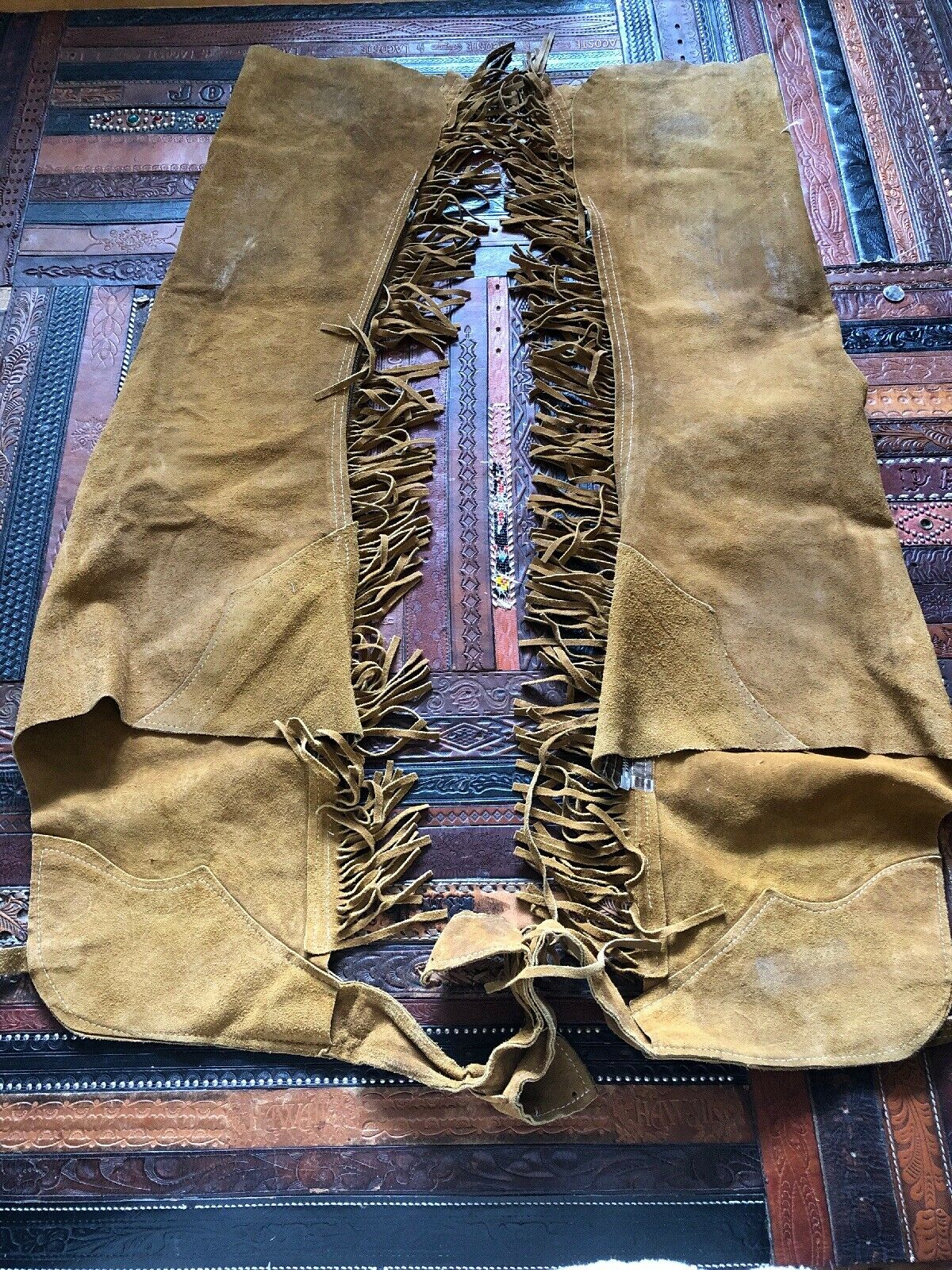 Vintage Brown Suede Leather Western Cowboy Zipper Chaps With Fringe ...