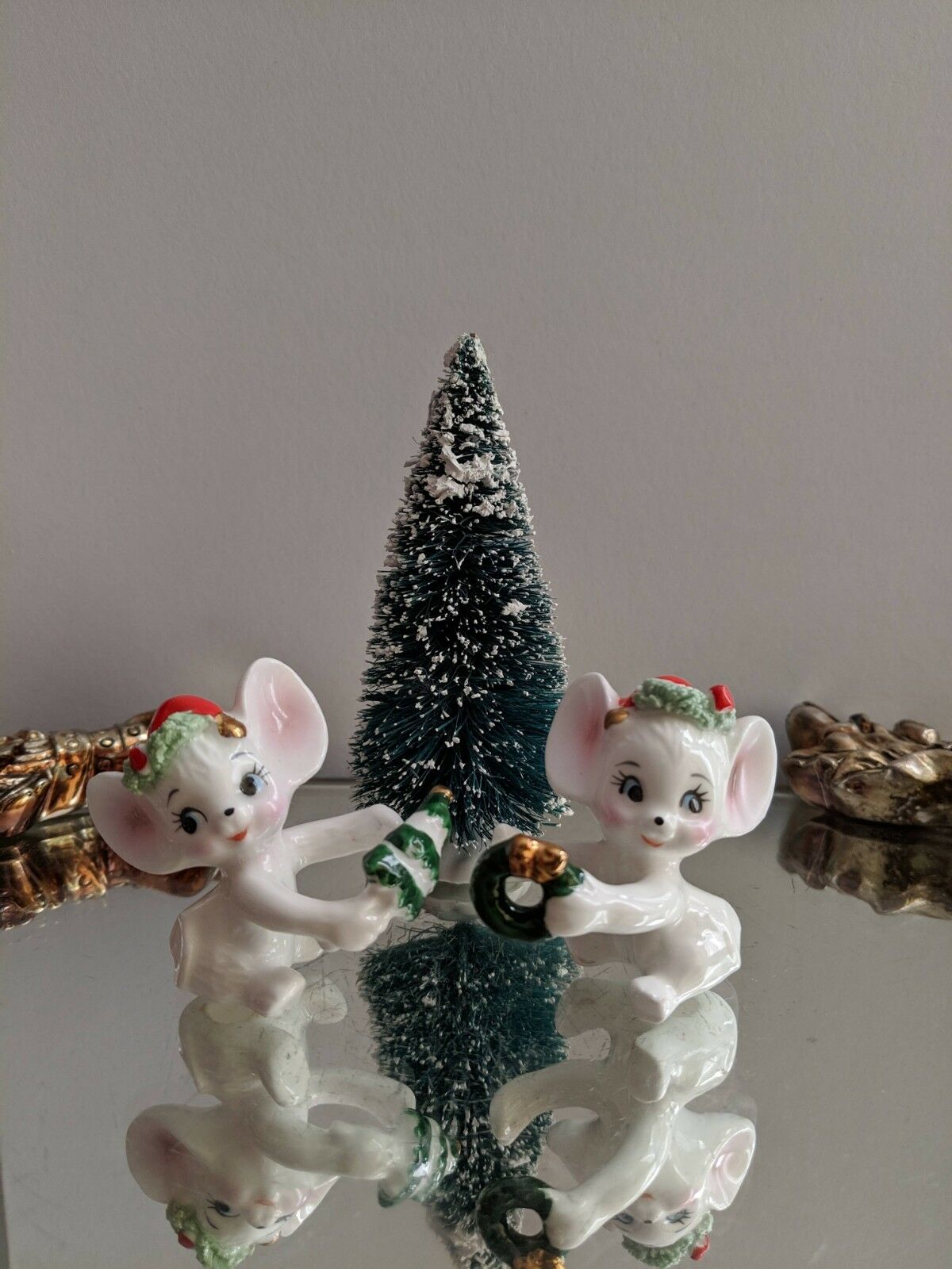 Vintage Napco Bone China Christmas Mice - Candle Huggers | #18459853