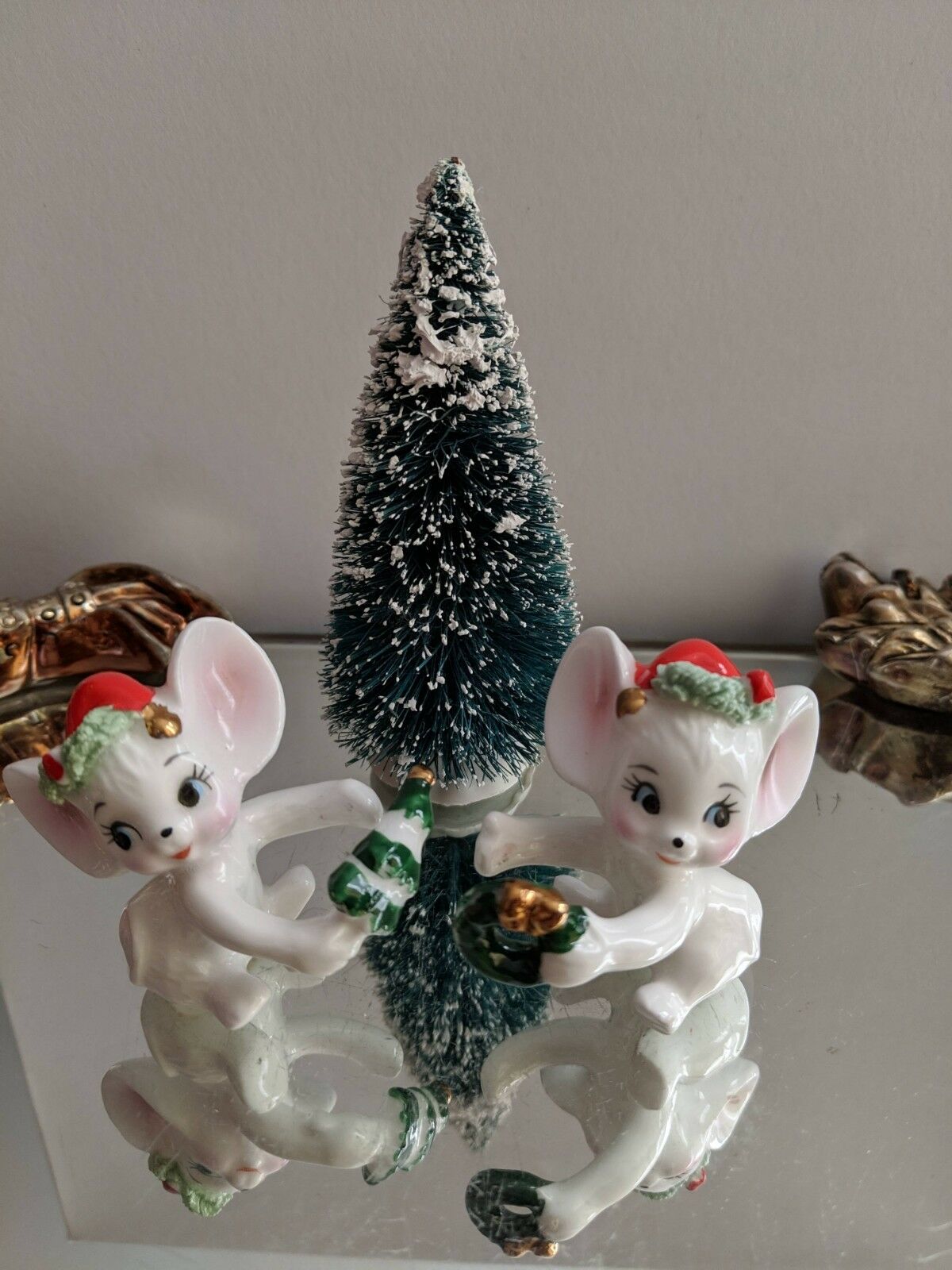 Vintage Napco Bone China Christmas Mice - Candle Huggers | #18459853