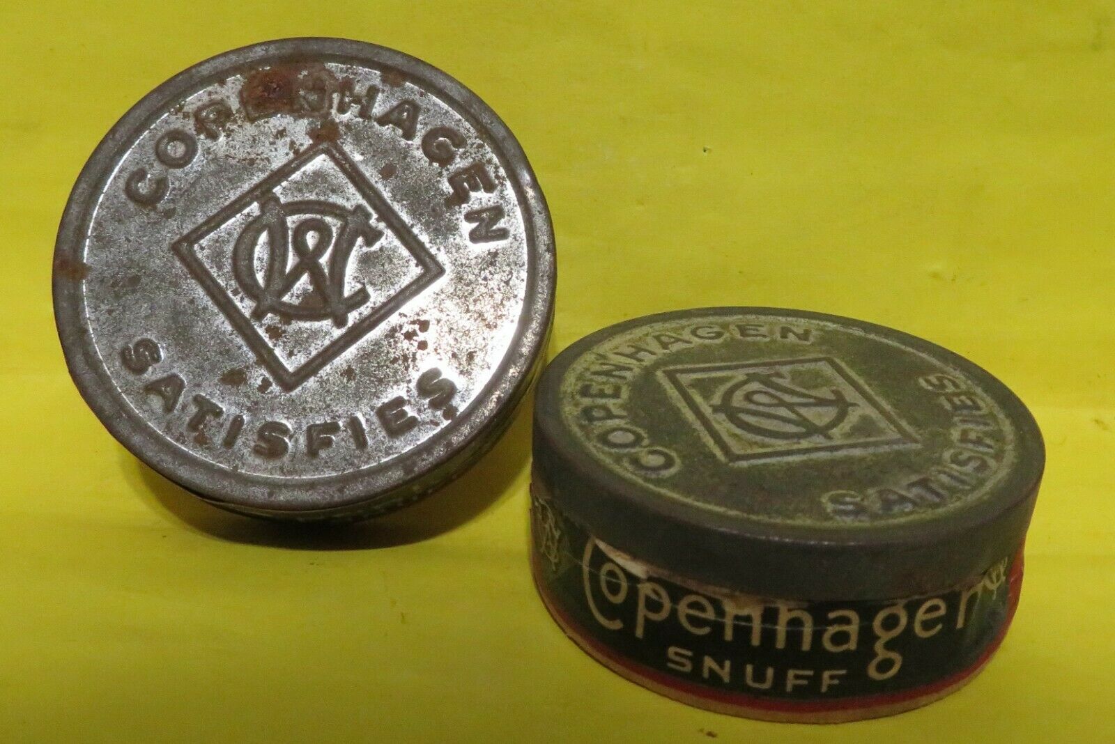 2 Vintage COPENHAGEN SNUFF Tin Can Snuff Chew Tobacco Metal Advertising ...