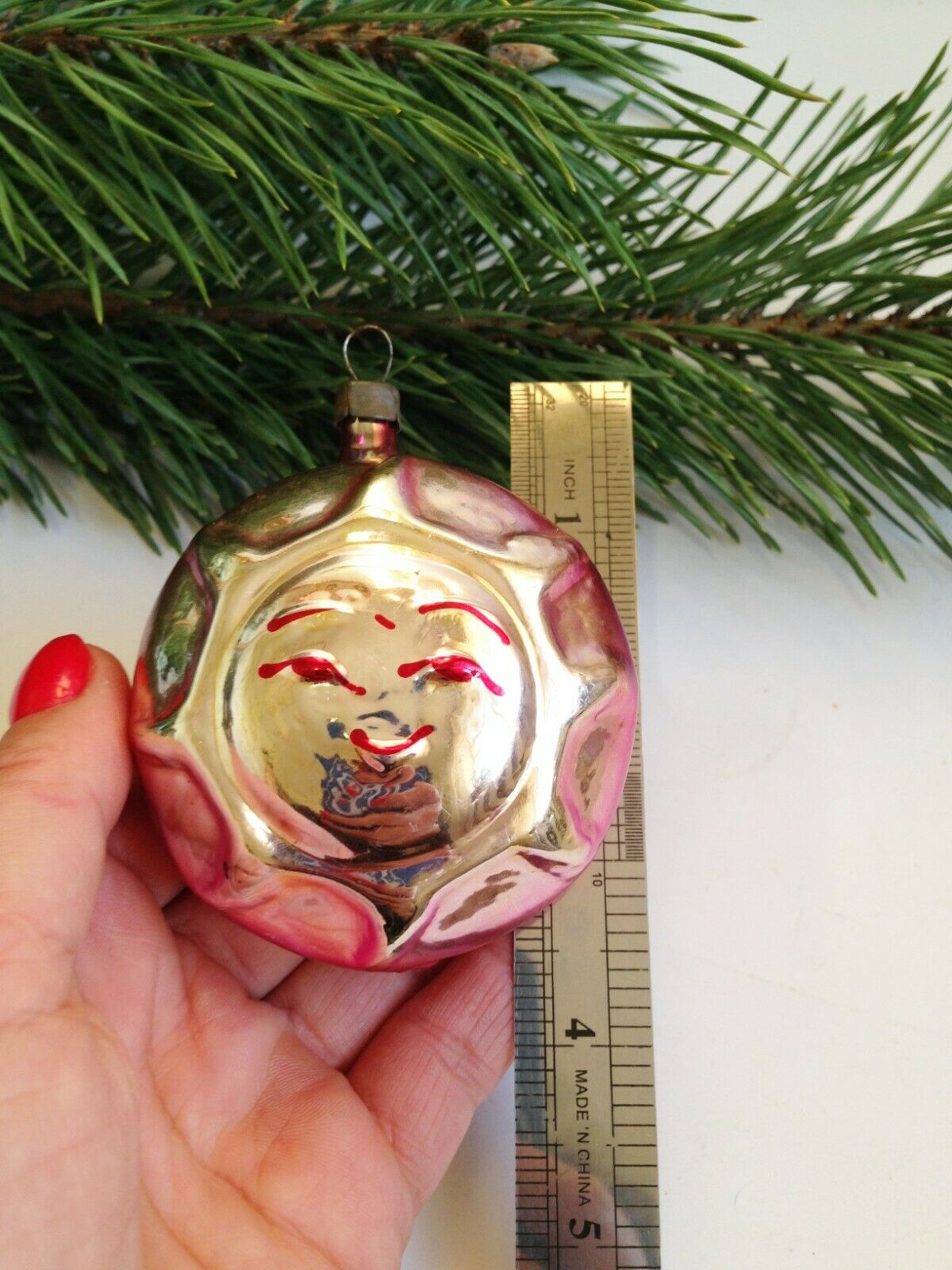Vintage Russian USSR Glass Ornament The Sun Christmas Tree Decoration ...