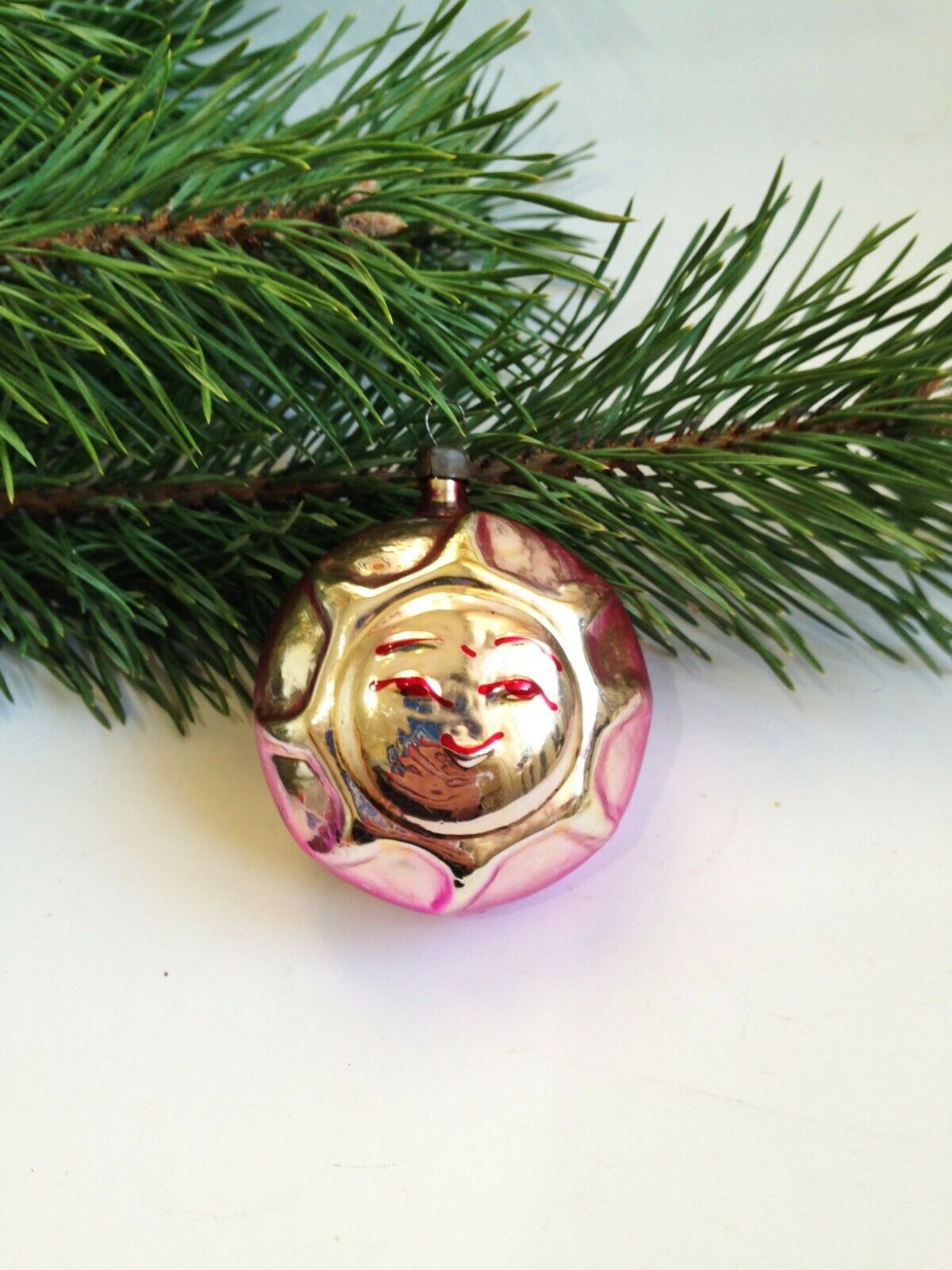 Vintage Russian USSR Glass Ornament The Sun Christmas Tree Decoration ...