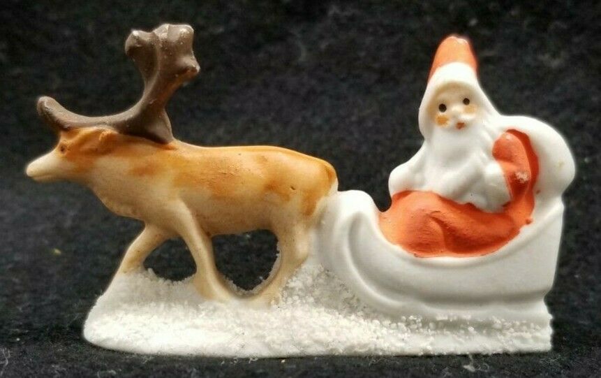 Vintage German Christmas Santa Claus Sleigh Reindeer Bisque Village ...