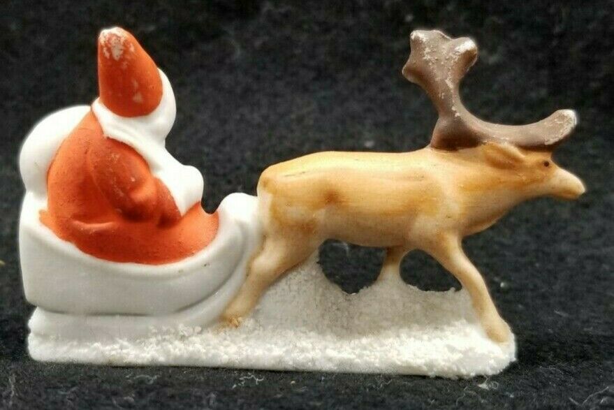 Vintage German Christmas Santa Claus Sleigh Reindeer Bisque Village ...