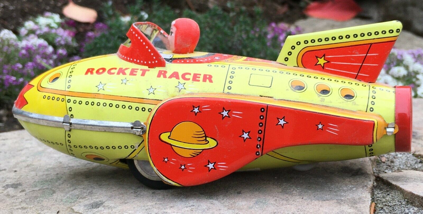 Vintage SCHYLLING Space ROCKET RACER Friction Tin Litho Toy | #18402181