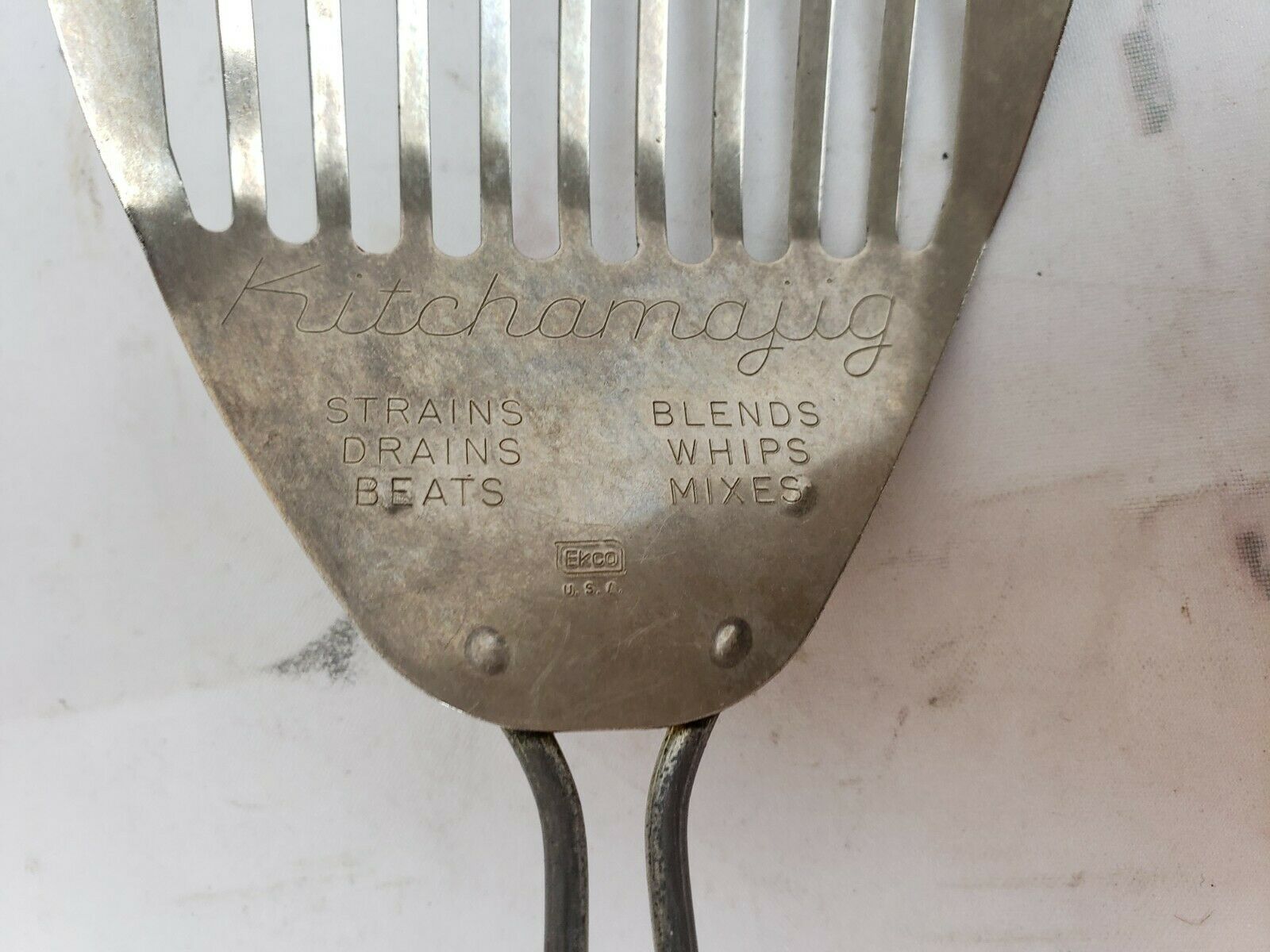 Vtg Ekco Kitchamajig Slotted Strainer Spatula Masher Metal Handle ...