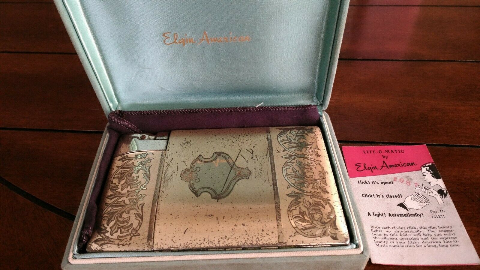 ELGIN AMERICAN Lite - O - Matic Cigarette Case & Lighter Combo W Box ...