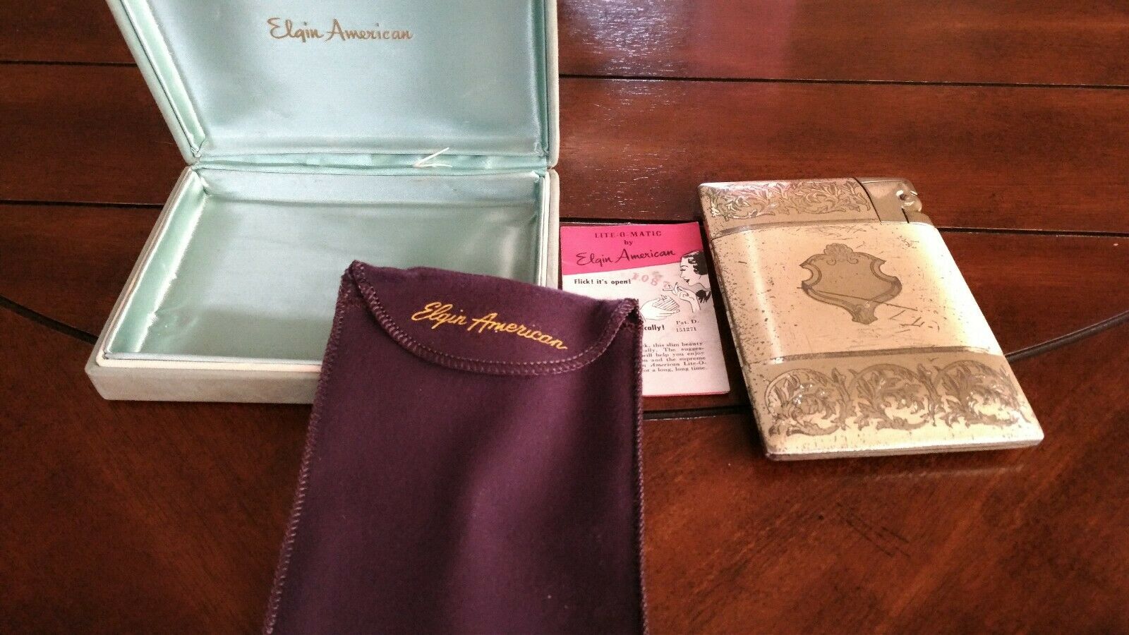 ELGIN AMERICAN Lite - O - Matic Cigarette Case & Lighter Combo W Box ...