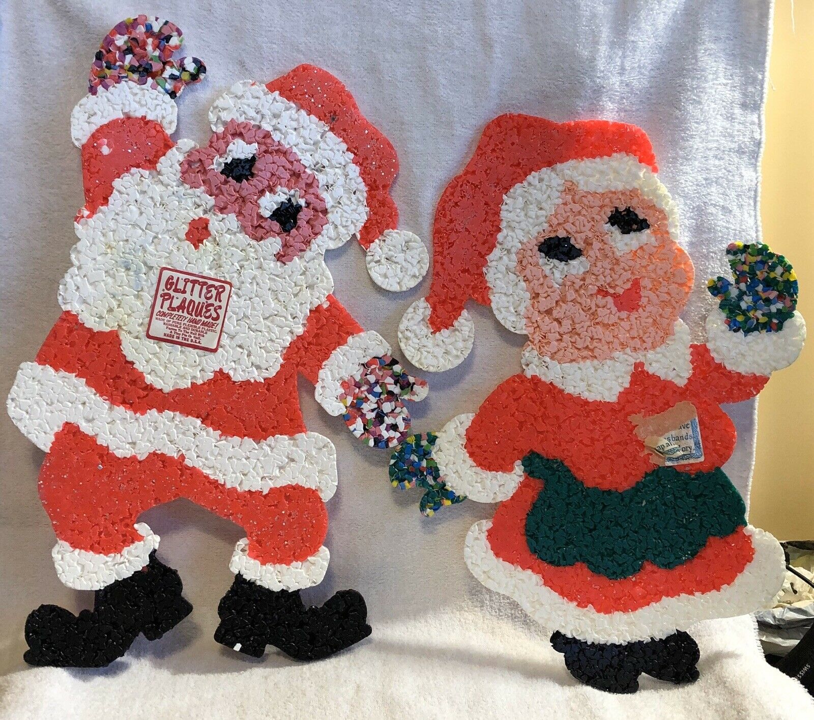 Santa & Mrs Claus Vintage Christmas Melted Plastic Popcorn Decorations ...