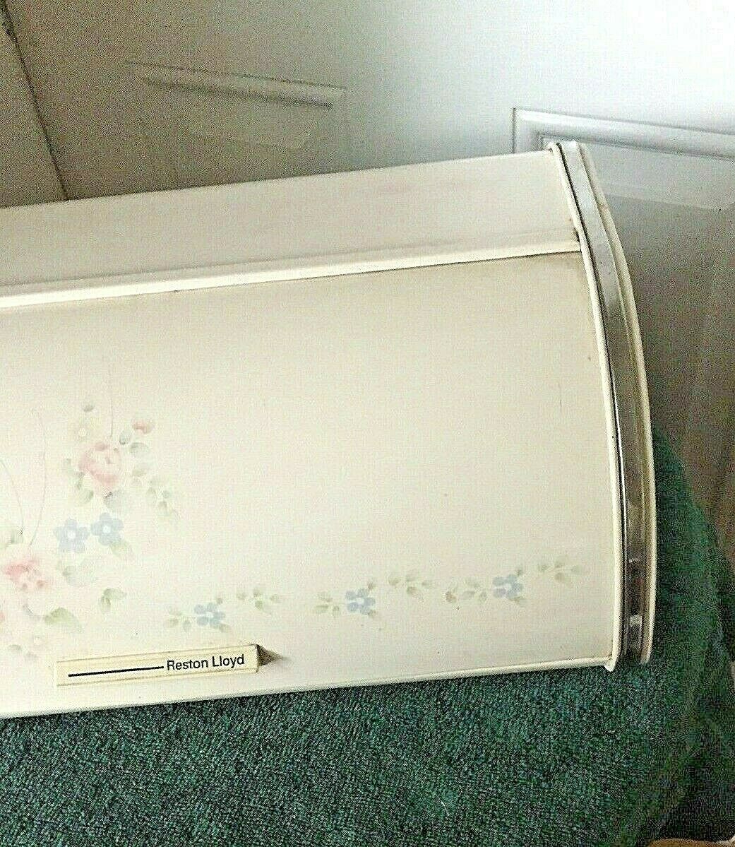 Vintage Reston Lloyd Metal Bread Box Kitchen Storage Roll Top | #18386551