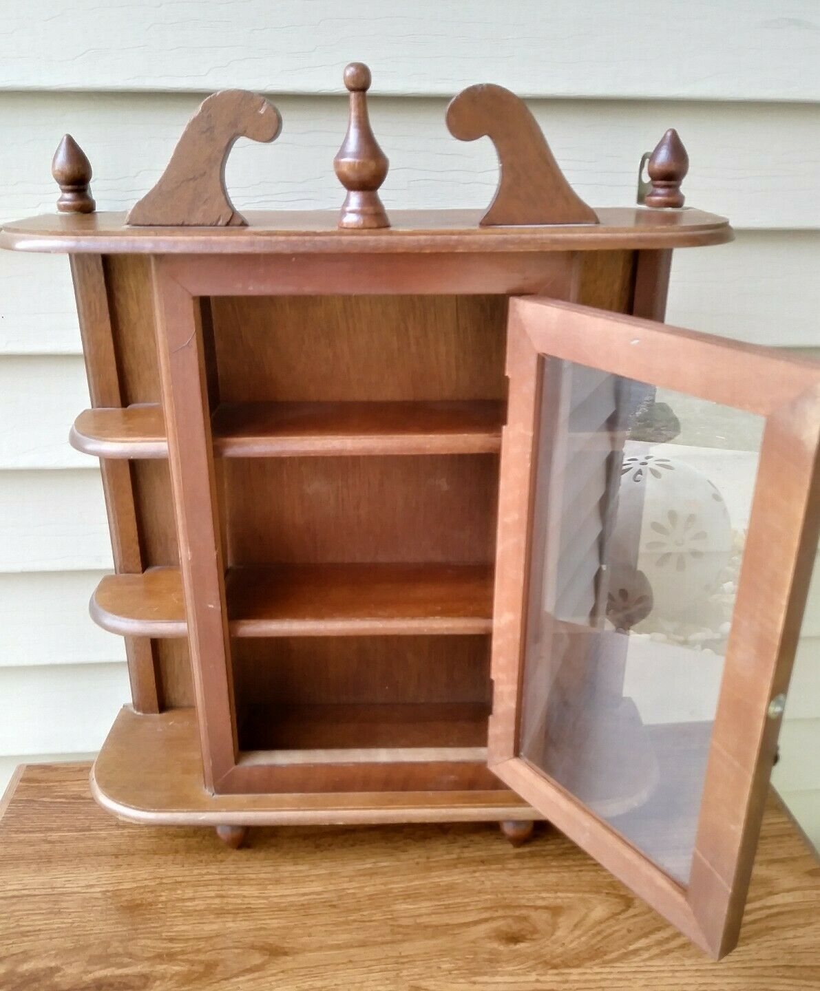 Vintage Wall Hanging Table Top Curio Cabinet Shelf Glass Door Wood ...