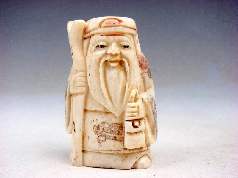 Bone Detailed Hand Carved Japan Netsuke Sculpture Old Man Cane Bag ...