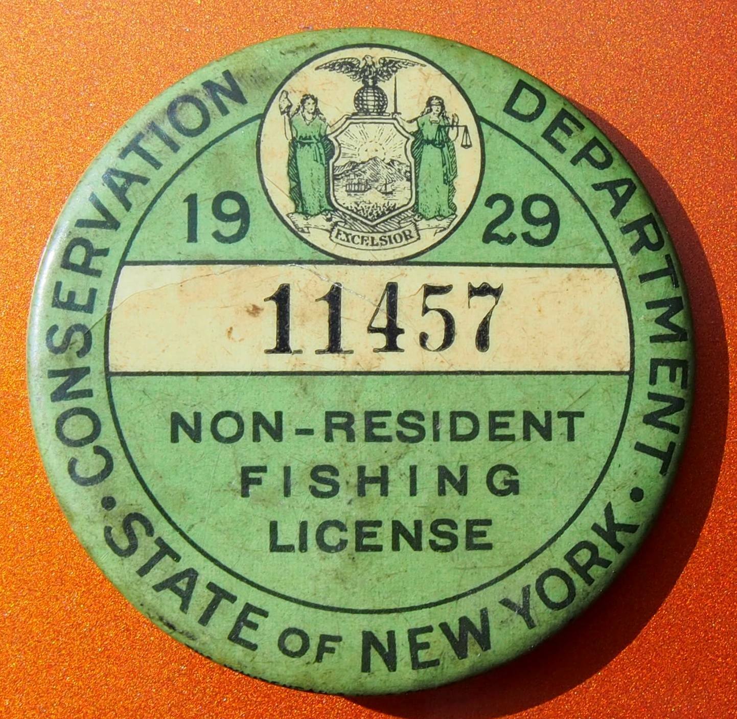 1929 NY State Conservation NON Resident Citizen Fishing License Pin ...