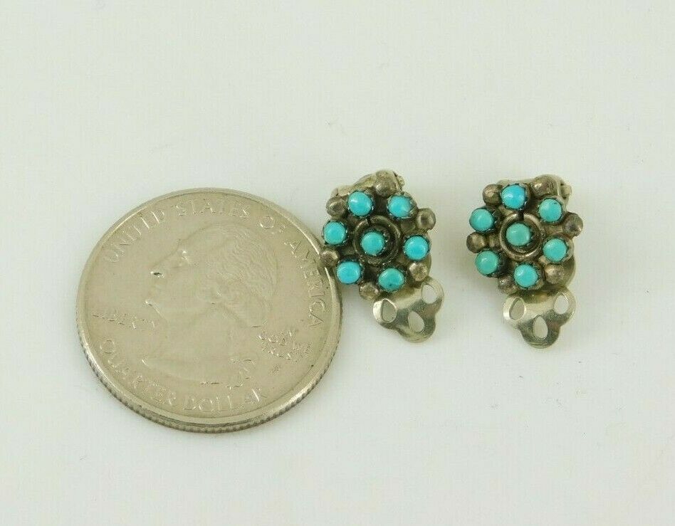 Vintage Southwestern Sterling Silver Turquoise Clip On Earrings | #18387932