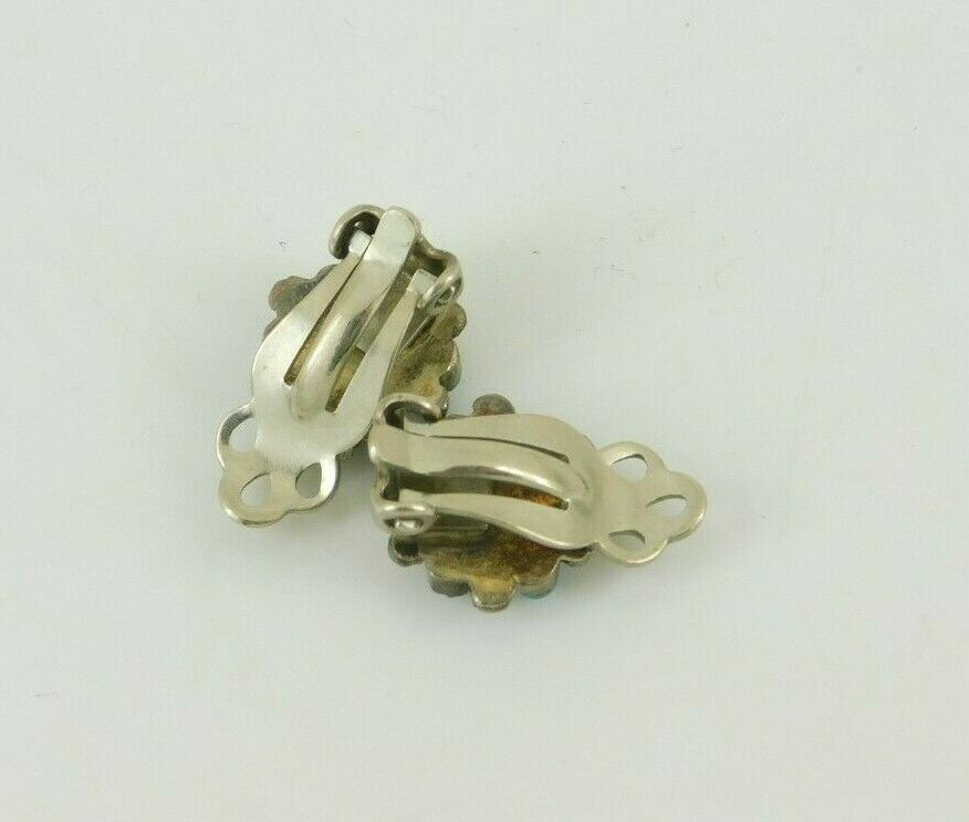Vintage Southwestern Sterling Silver Turquoise Clip On Earrings | #18387932