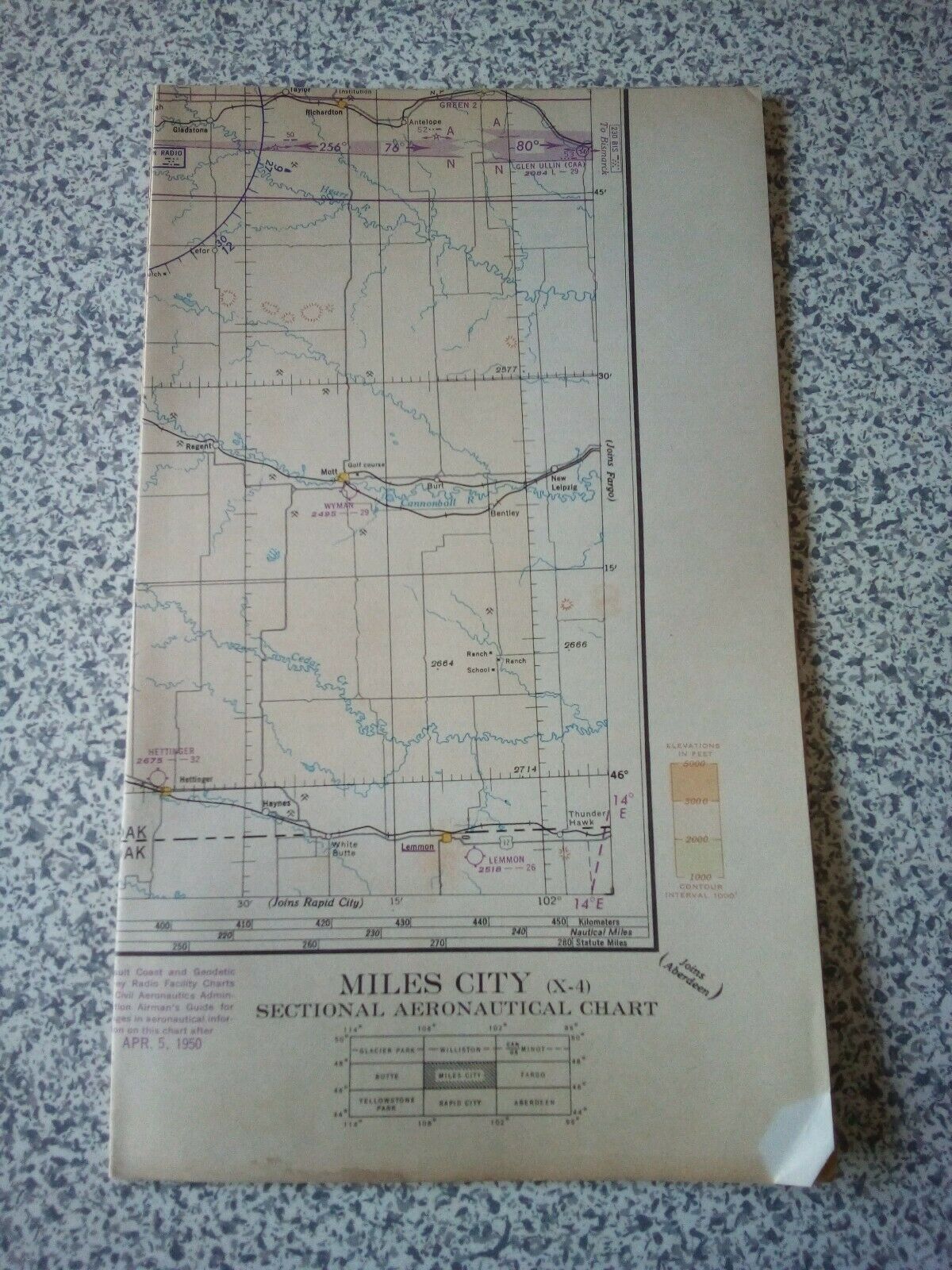 Vintage 1950 MILES CITY Sectional Aeronautical Aviation Chart Map ...