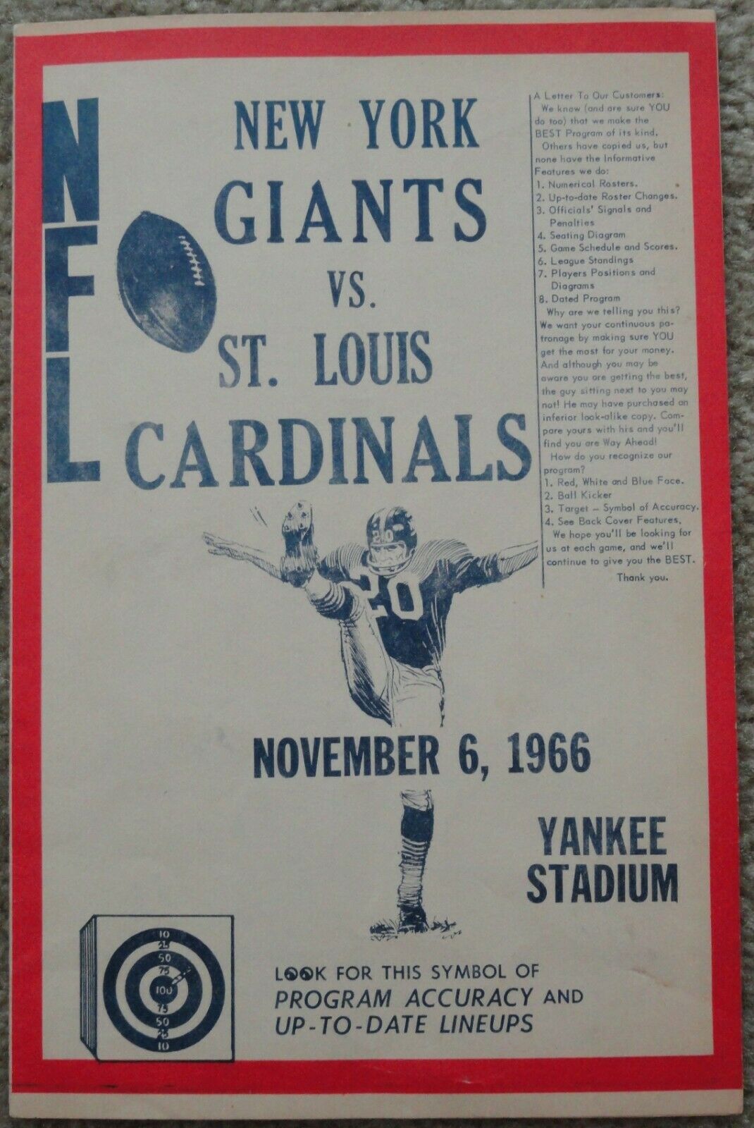Vintage 1966 NY Giants Vs St Louis Cardinals NFL Football Program ...
