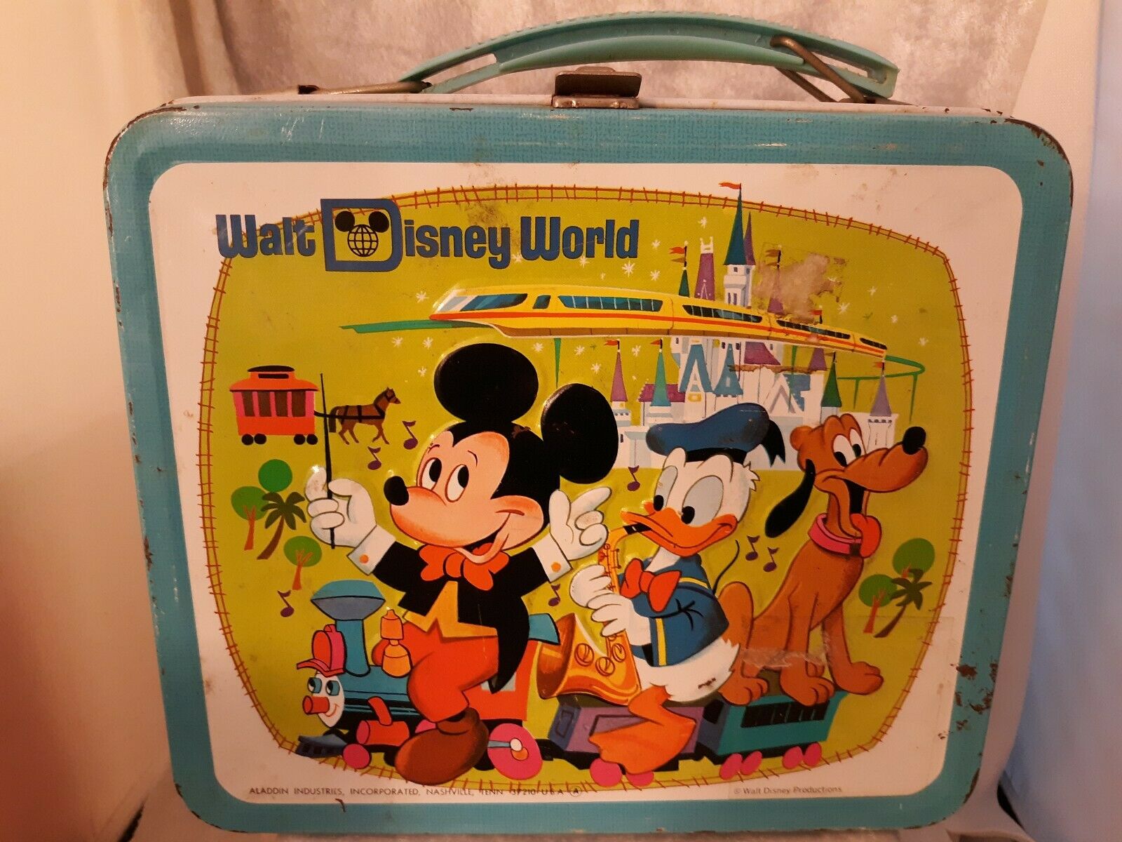 Vtg 1972 ALADDIN WALT DISNEY WORLD Mickey Donald Duck LUNCHBOX THERMOS ...