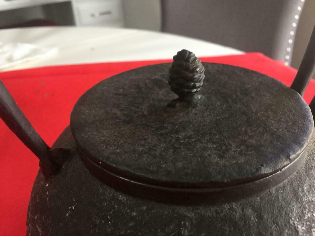 Vintage Japanese Tetsubin Cast Iron Tea Kettle Pine Cone Handle | #18374145