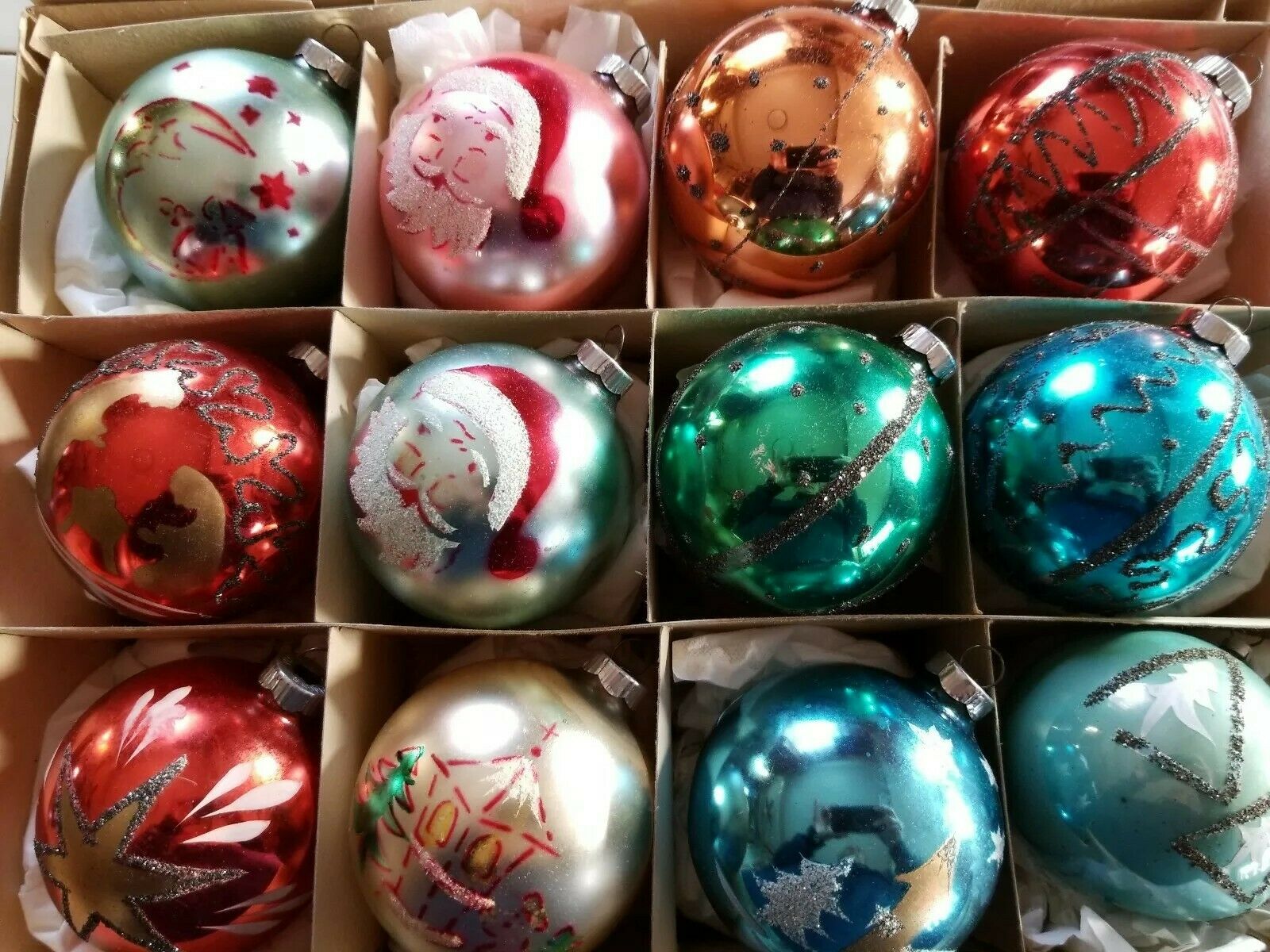 12 Vtg West Germany Stencil Mica Glitter Christmas Ornaments | #18314531