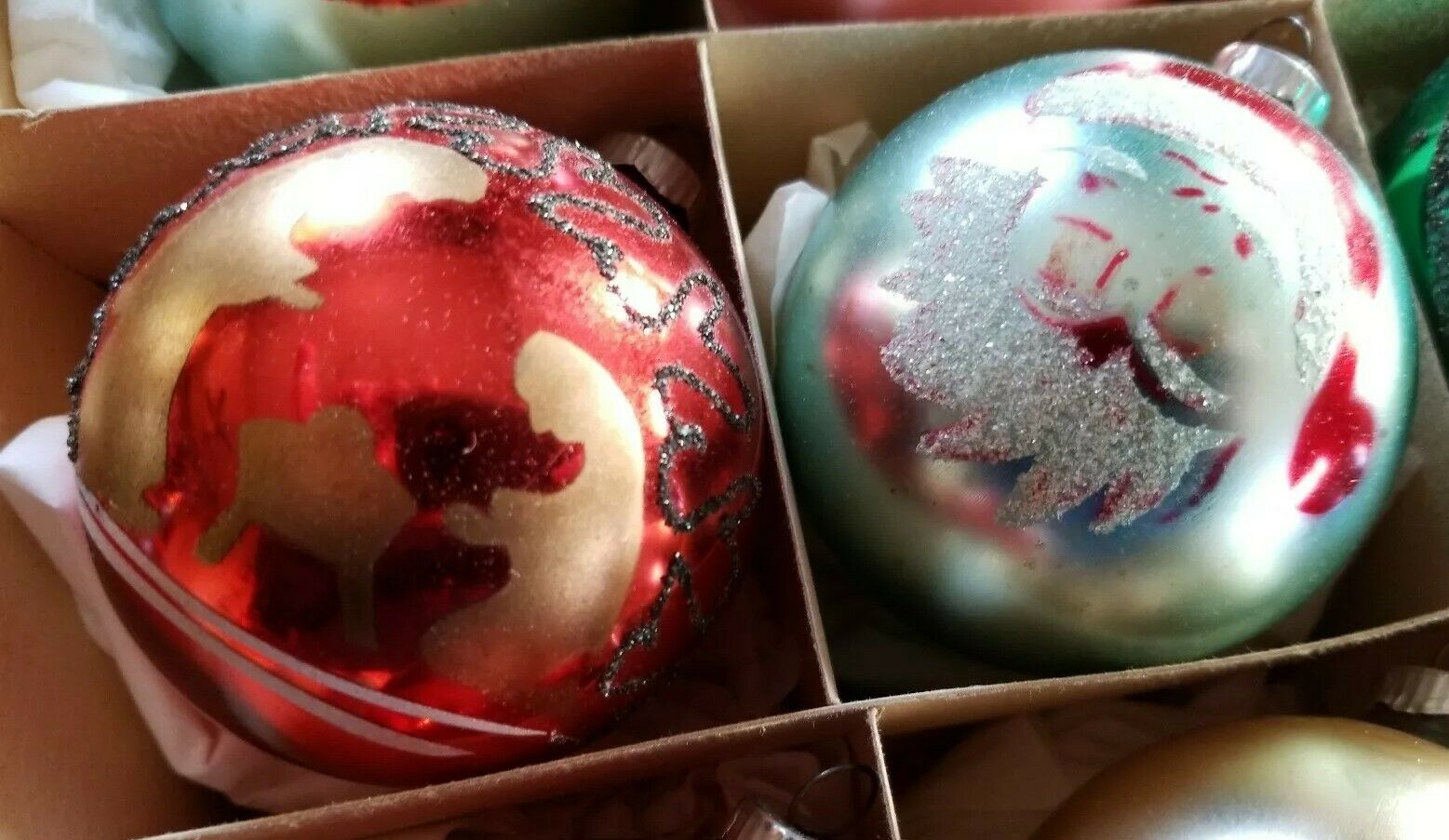 12 Vtg West Germany Stencil Mica Glitter Christmas Ornaments | #18314531