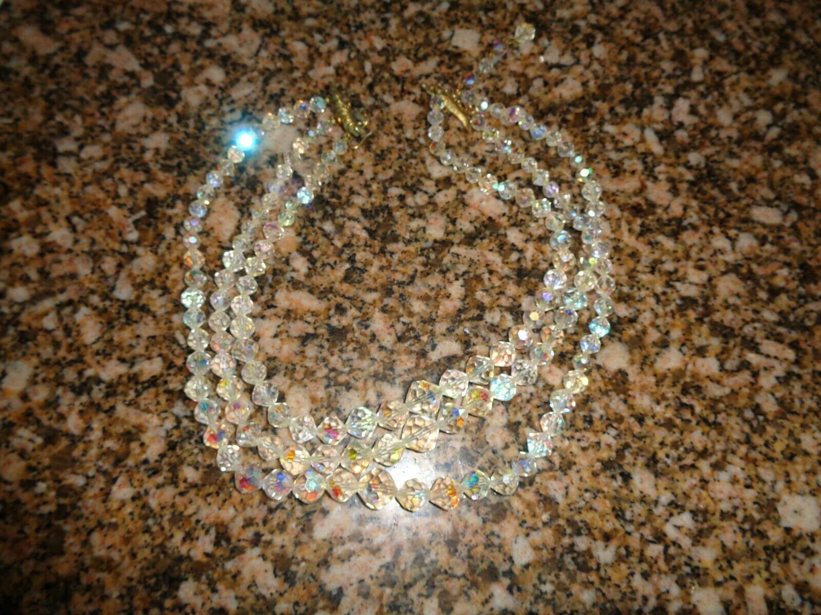 VINTAGE 3 STRAND ROCK CRYSTAL NECKLACE | #18298577