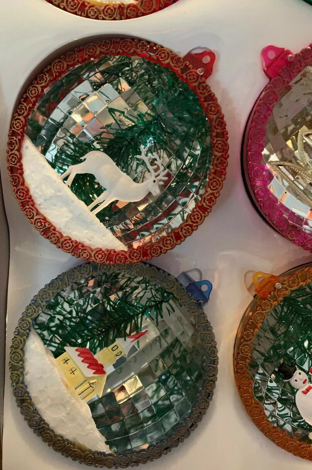 VINTAGE ITALY EXTRA LARGE DIORAMA CHRISTMAS TREE ORNAMENTS Santa ...