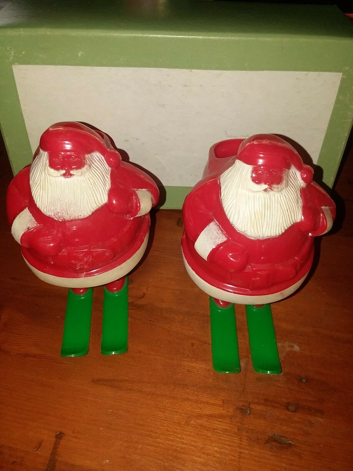 TWO Vintage Rosbro Plastic Christmas Candy Containers Santas On Skis ...