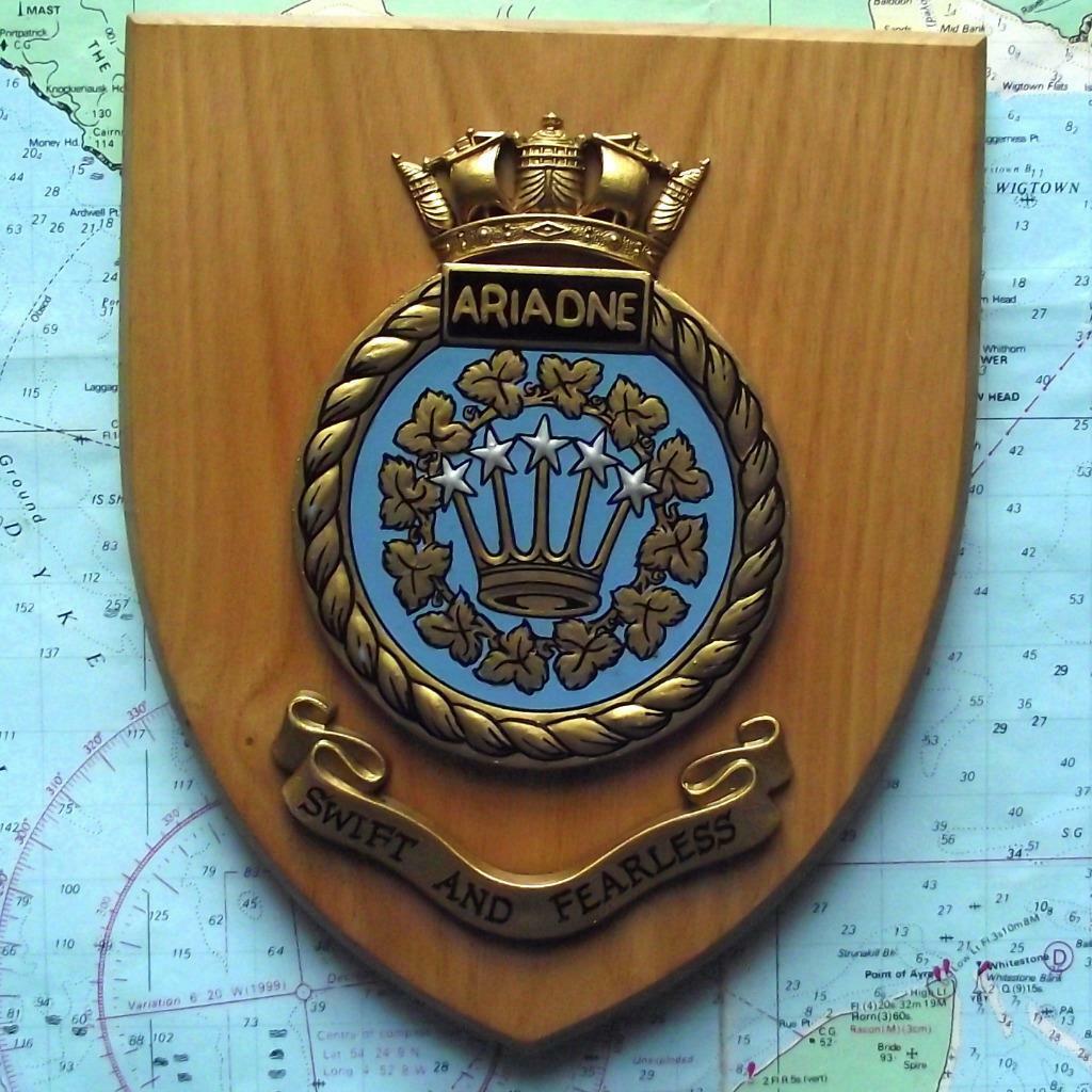 Old Vintage HMS Ariadne Hand Painted Royal Navy Ship Badge Crest Shield ...