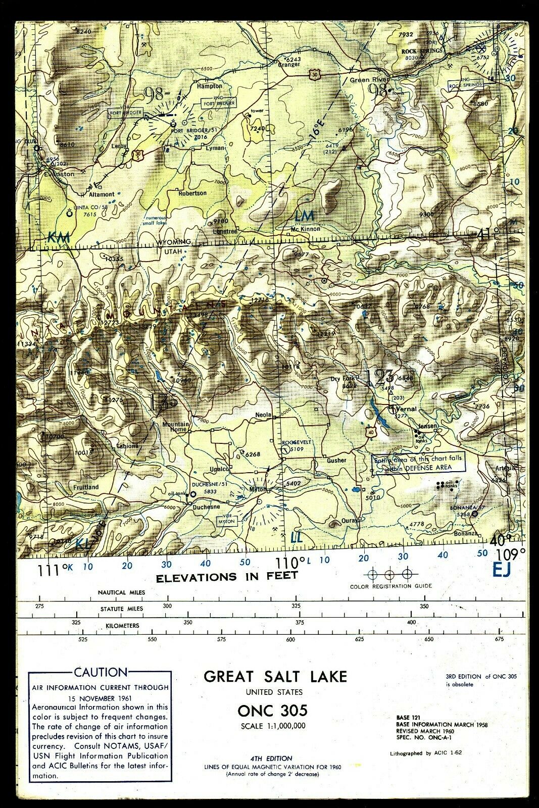 ⫸ Vintage Great Salt Lake USAF Aeronautical Chart 3/1960 1:1, 00, 000 ...
